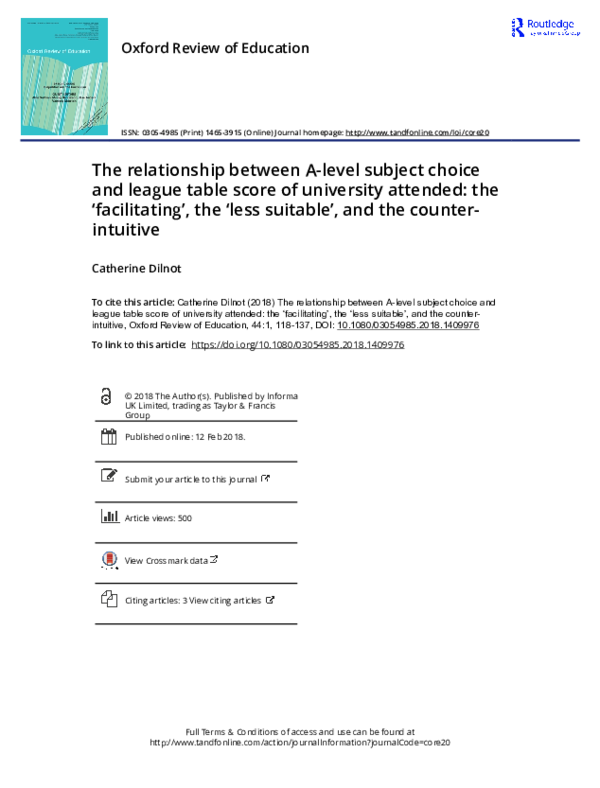 (PDF) The relationship between A-level subject choice and league table ...