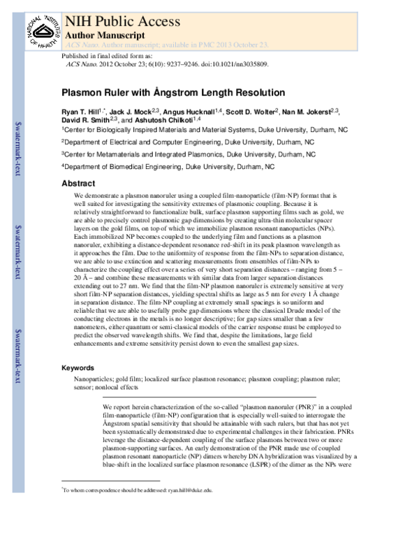 (PDF) Plasmon Ruler with Angstrom Length Resolution