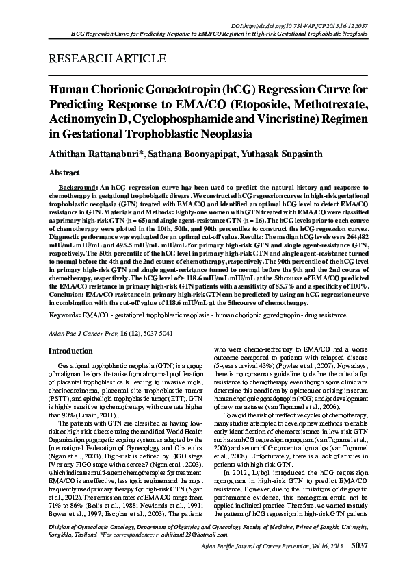 (PDF) Human Chorionic Gonadotropin (hCG) Regression Curve for ...