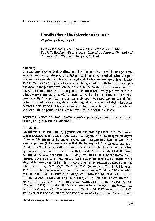 (PDF) Localization of lactoferrin in the male reproductive tract