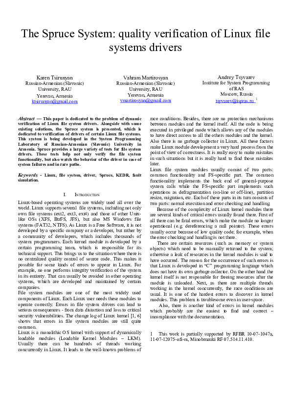 (PDF) The Spruce System: quality verification of Linux file systems drivers