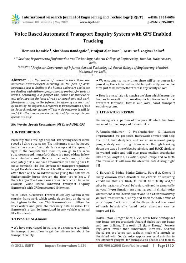 (PDF) IRJET- Voice Based Automated Transport Enquiry System with GPS ...