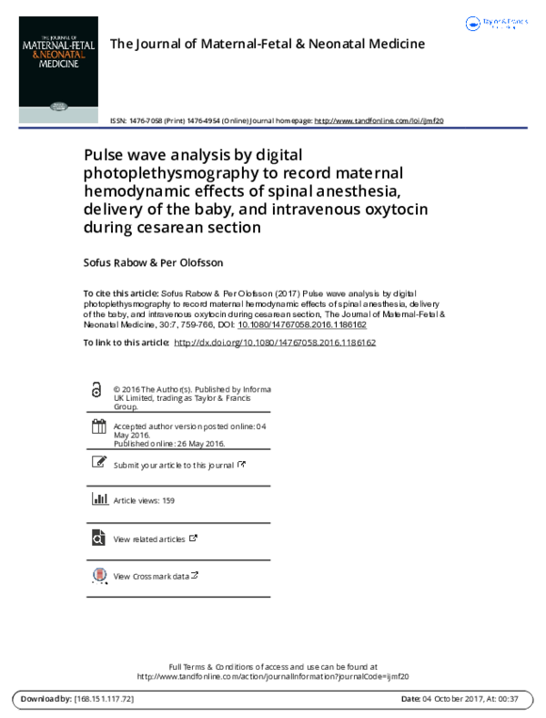 (PDF) Pulse wave analysis by digital photoplethysmography to record maternal hemodynamic effects ...