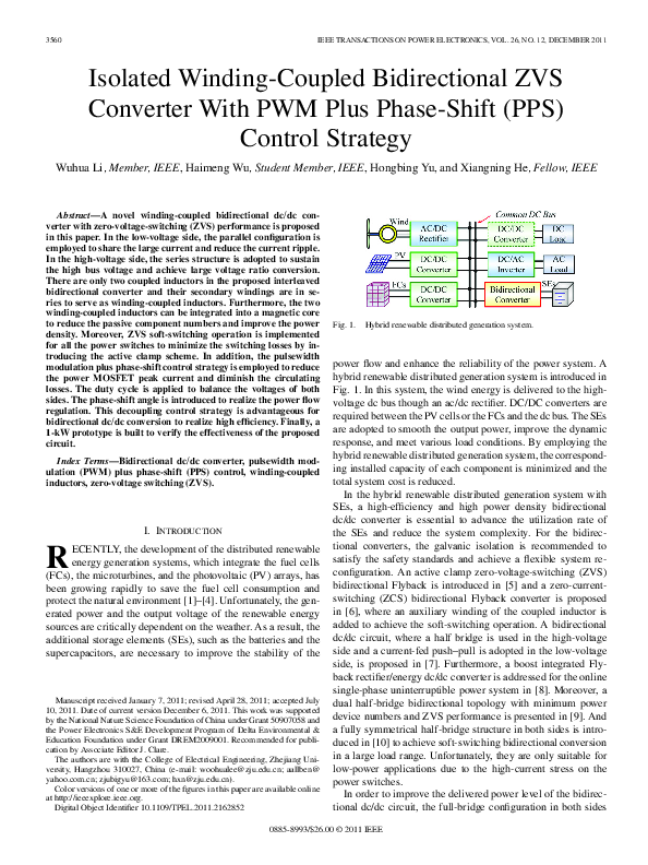 (PDF) Isolated Winding-Coupled Bidirectional ZVS Converter With PWM Plus Phase-Shift (PPS ...
