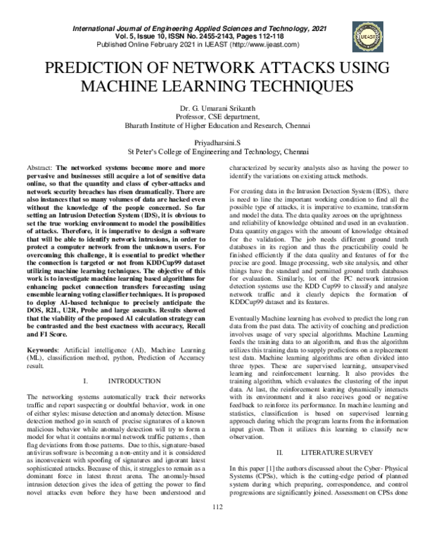(PDF) Prediction of Network Attacks Using Machine Learning Techniques