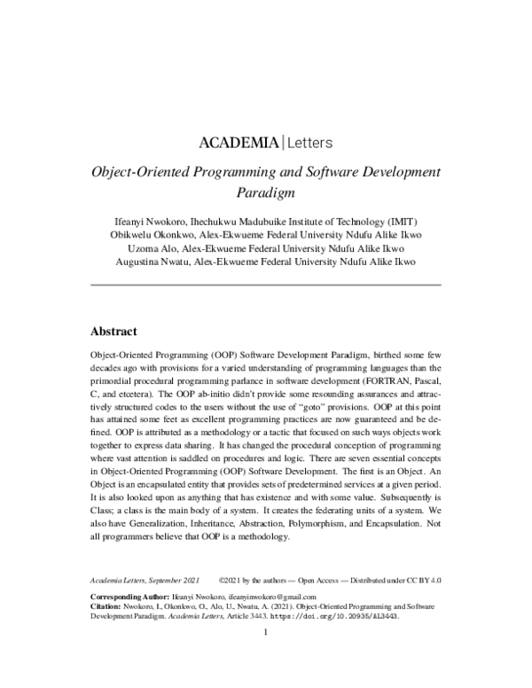 (PDF) Object-Oriented Programming and Software Development Paradigm