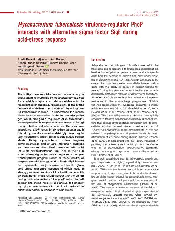(PDF) Mycobacterium tuberculosis virulence-regulator PhoP interacts ...