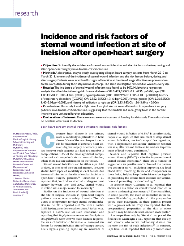 (PDF) Incidence and risk factors of sternal wound infection at site of ...