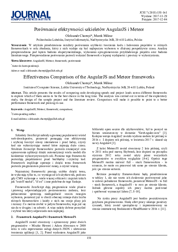 (PDF) Effectiveness Comparison of the AngularJS and Meteor frameworks