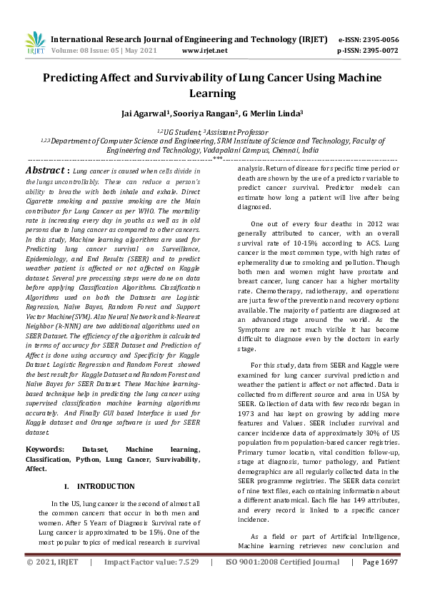 (PDF) Machine Learning in Lung Cancer Prediction
