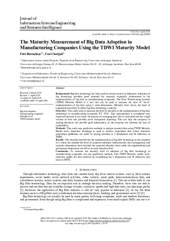 (PDF) The Maturity Measurement of Big Data Adoption in Manufacturing ...