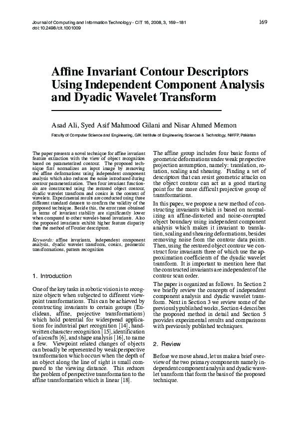 Pdf Affine Invariant Contour Descriptors Using Independent Component Analysis And Dyadic