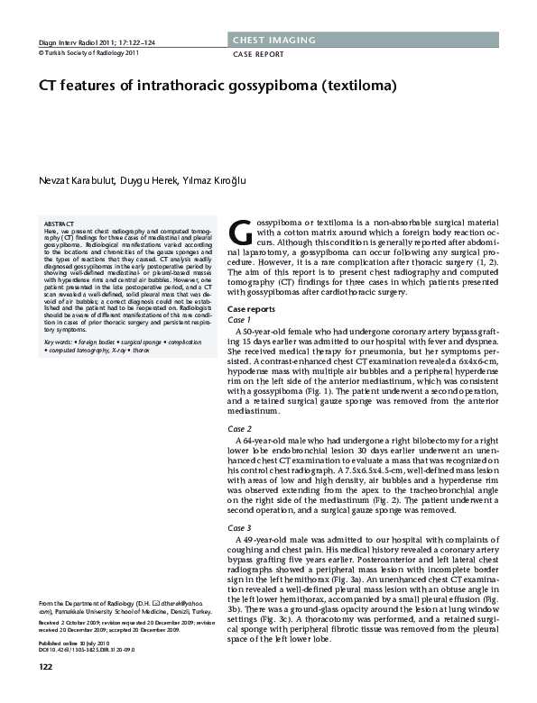 (PDF) CT features of intrathoracic gossypiboma (textiloma)