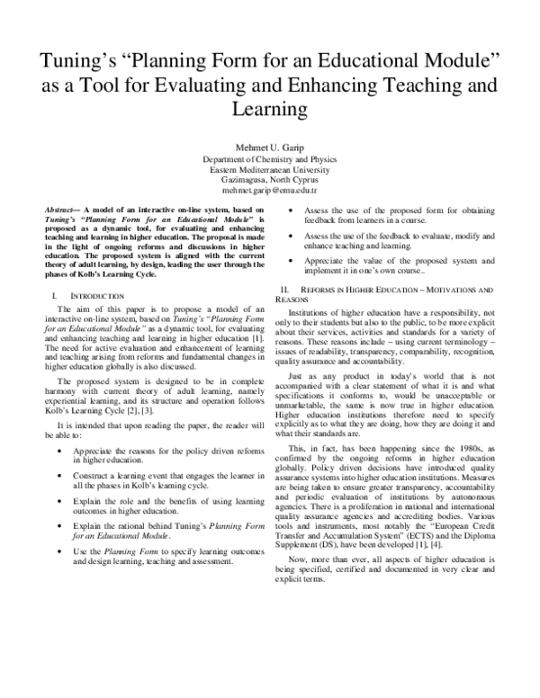 (PDF) Tuning's "Planning Form for an Educational Module" as a Tool for ...