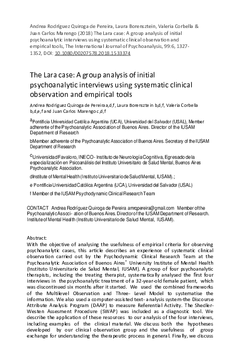 (PDF) The Lara case: A group analysis of initial psychoanalytic ...