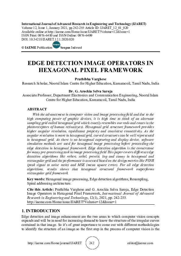 Pdf Edge Detection Image Operators In Hexagonal Pixel Framework