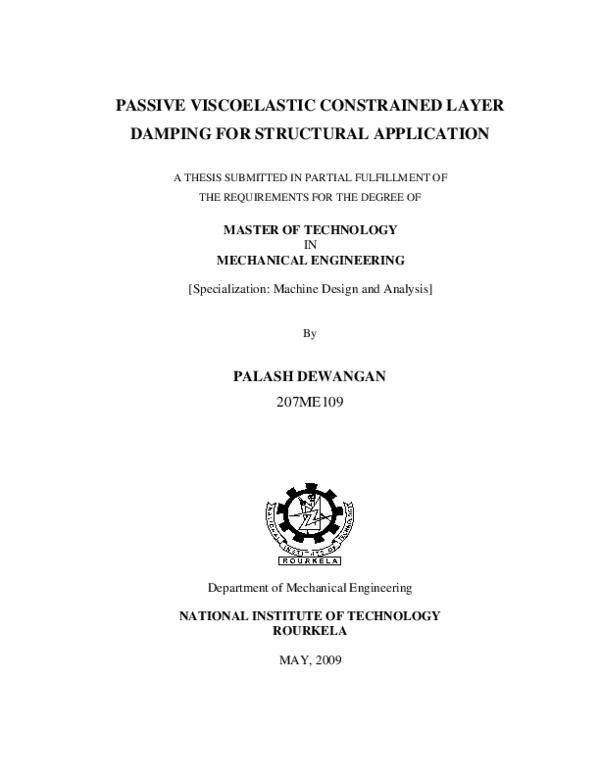 Pdf Passive Viscoelastic Constrained Layer Damping For Structural
