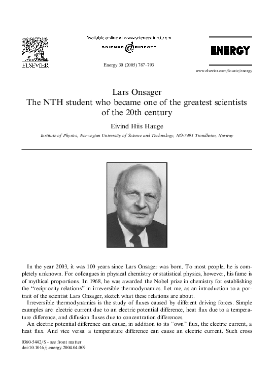 (PDF) Lars Onsager: The NTH student who became one of the greatest ...