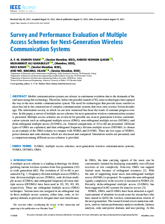 Pdf Survey And Performance Evaluation Of Multiple Access Schemes For Next Generation Wireless