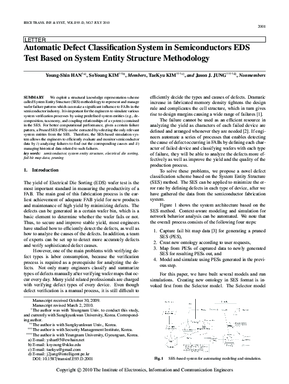 Pdf Automatic Defect Classification System In Semiconductors Eds Test