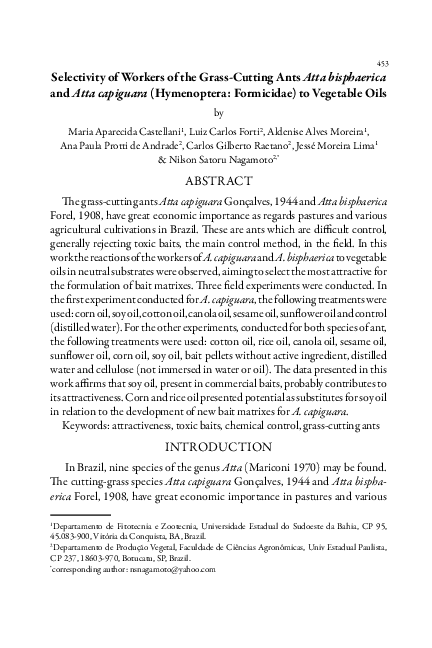 (PDF) Selectivity of Workers of the Grass-Cutting Ants Atta bisphaerica ...
