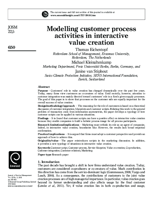 (PDF) Modelling customer process activities in interactive value creation
