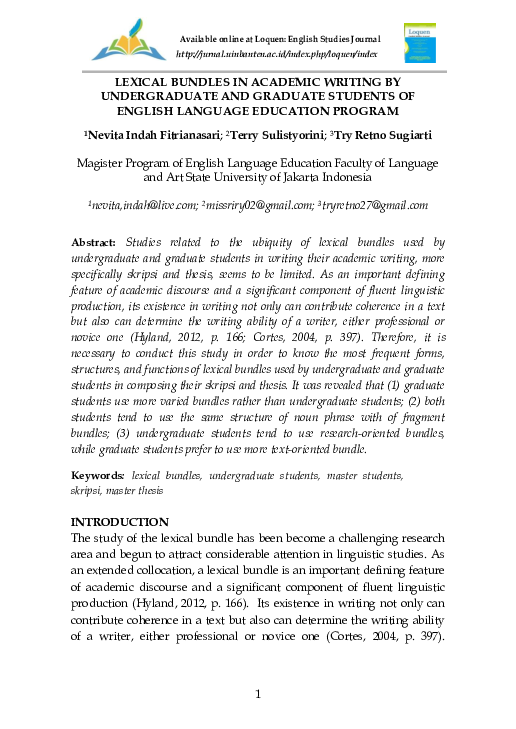 (PDF) Lexical Bundles in Academic Writing by Undergraduate and Graduate ...