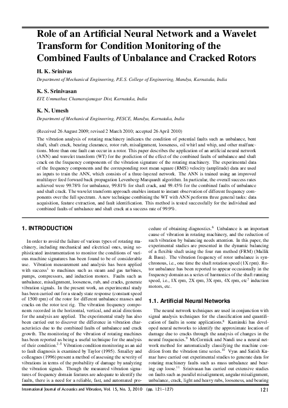 Pdf Role Of An Artificial Neural Network And A Wavelet Transform For Condition Monitoring Of