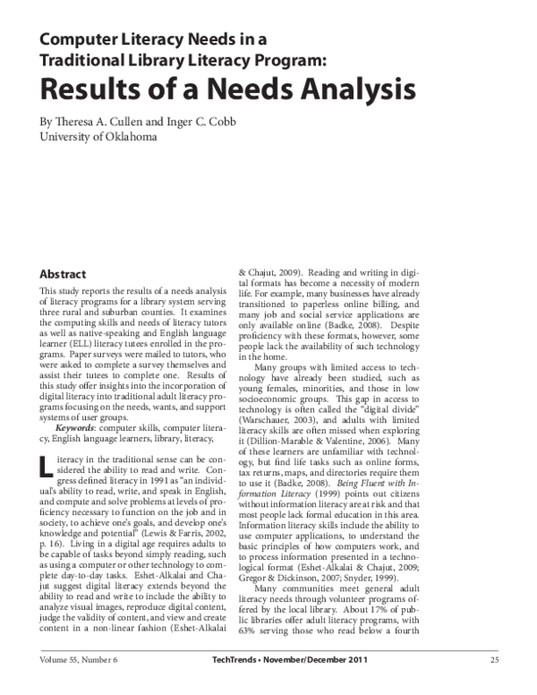 (PDF) Computer Literacy Needs in a Traditional Library Literacy Program ...