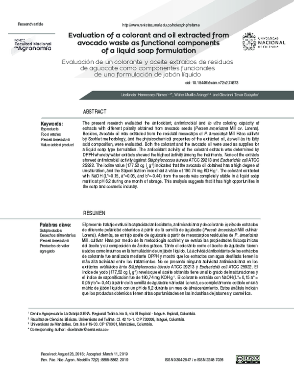 (PDF) Evaluation of a colorant and oil extracted from avocado waste as ...