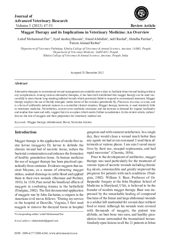 (PDF) Maggot Therapy and its Implications in Veterinary Medicine: An ...