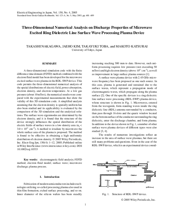 (PDF) Three-dimensional numerical analysis on discharge properties of microwave excited ring ...