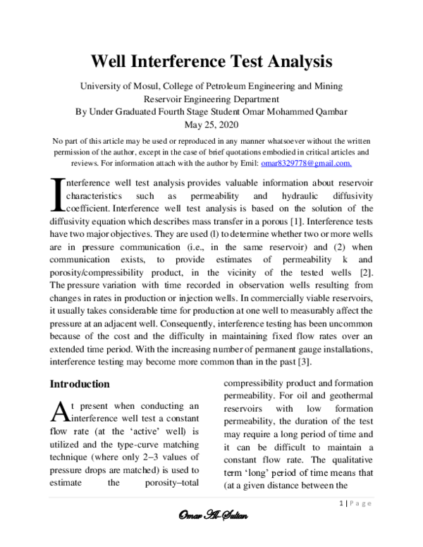 (PDF) Well Interference Test Analysis