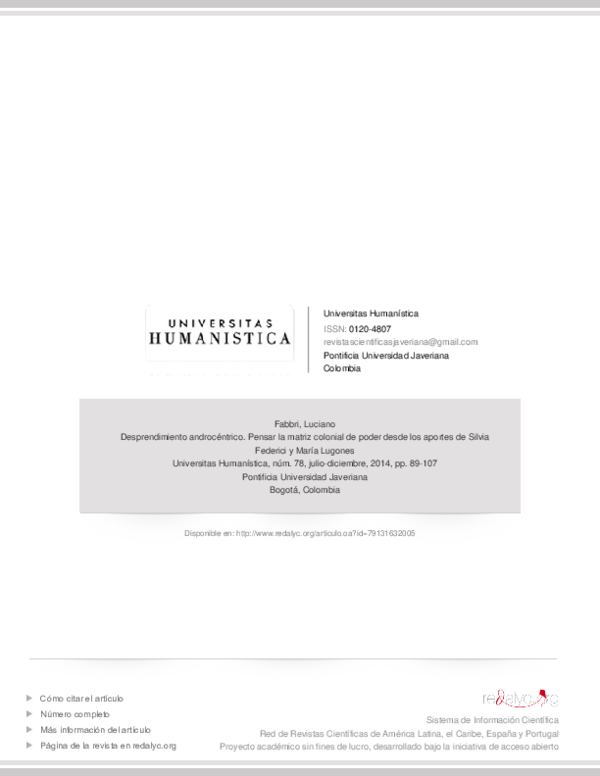 (PDF) Desprendimiento Androcéntrico. Pensar la matriz colonial de poder ...