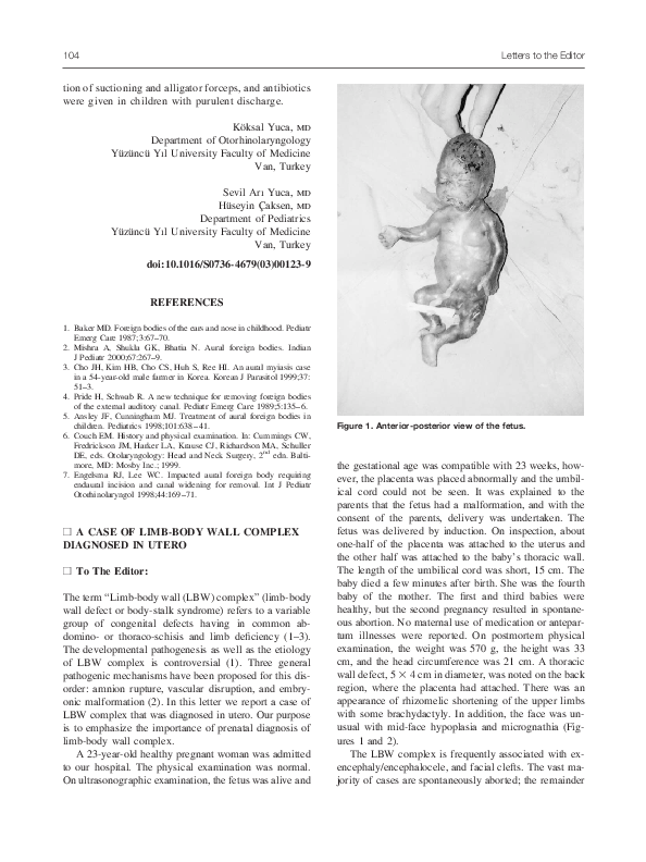 (PDF) A case of limb-body wall complex diagnosed in utero