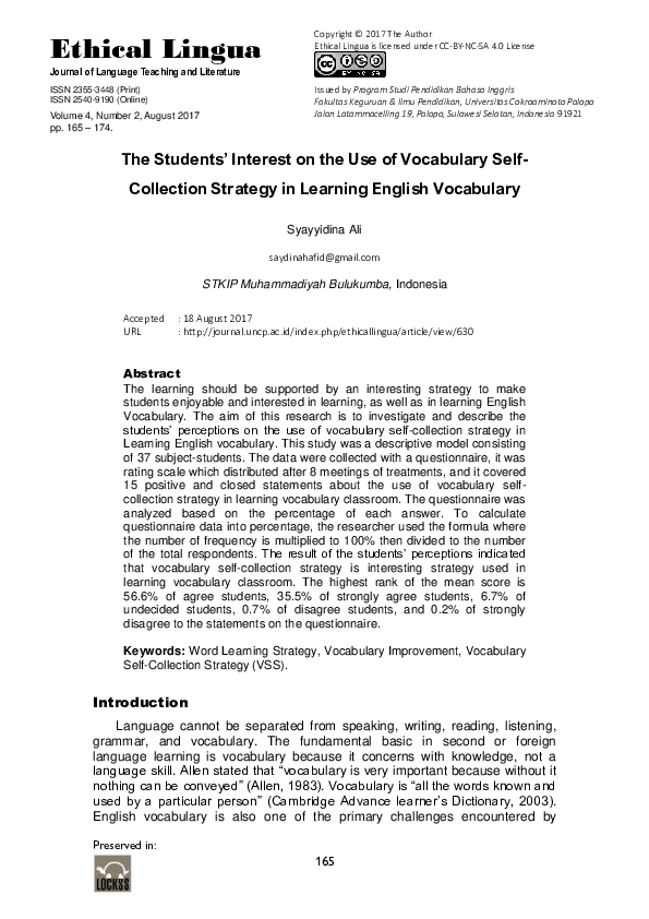 (PDF) The Students’ Interest on the Use of Vocabulary Self-Collection ...