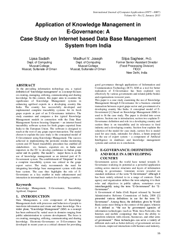 (PDF) Application of Knowledge Management in E-Governance: A Case Study ...