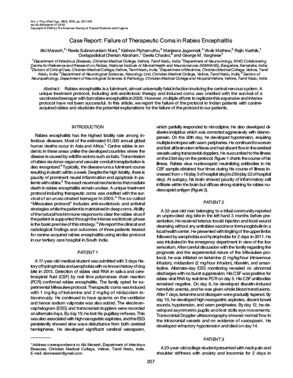 (PDF) Case Report: Failure of Therapeutic Coma in Rabies Encephalitis