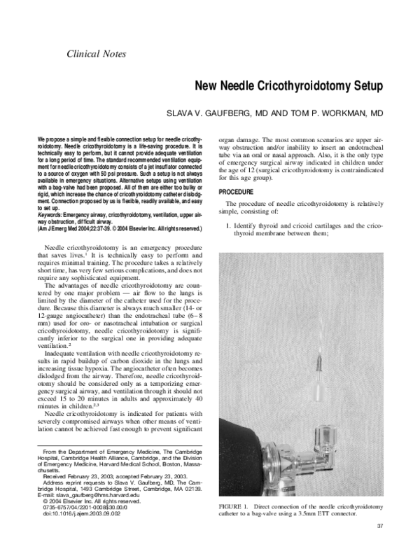 (PDF) New needle cricothyroidotomy setup