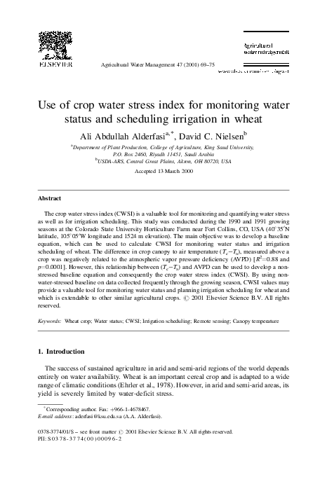 (PDF) Use of crop water stress index for monitoring water status and ...