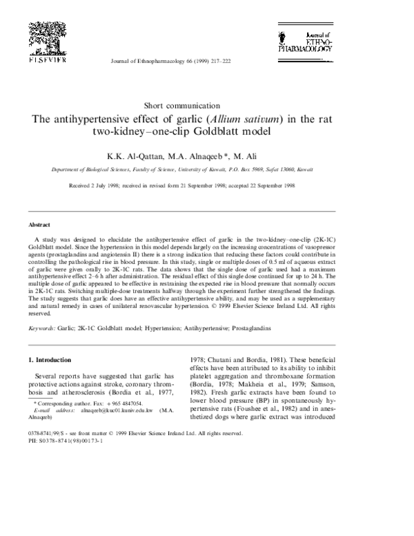 (PDF) The antihypertensive effect of garlic (Allium sativum) in the rat ...