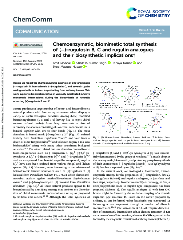 (PDF) Chemoenzymatic, biomimetic total synthesis of (−)-rugulosin B, C ...