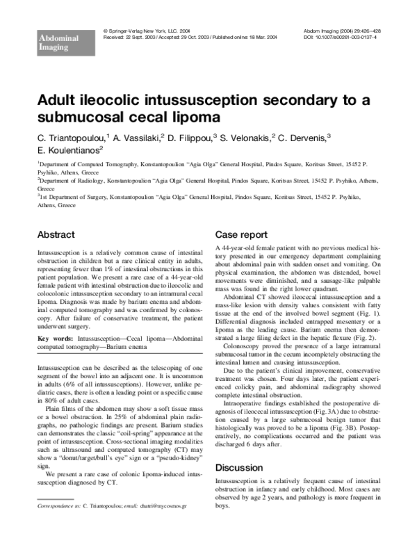 (PDF) Adult ileocolic intussusception secondary to a submucosal cecal ...