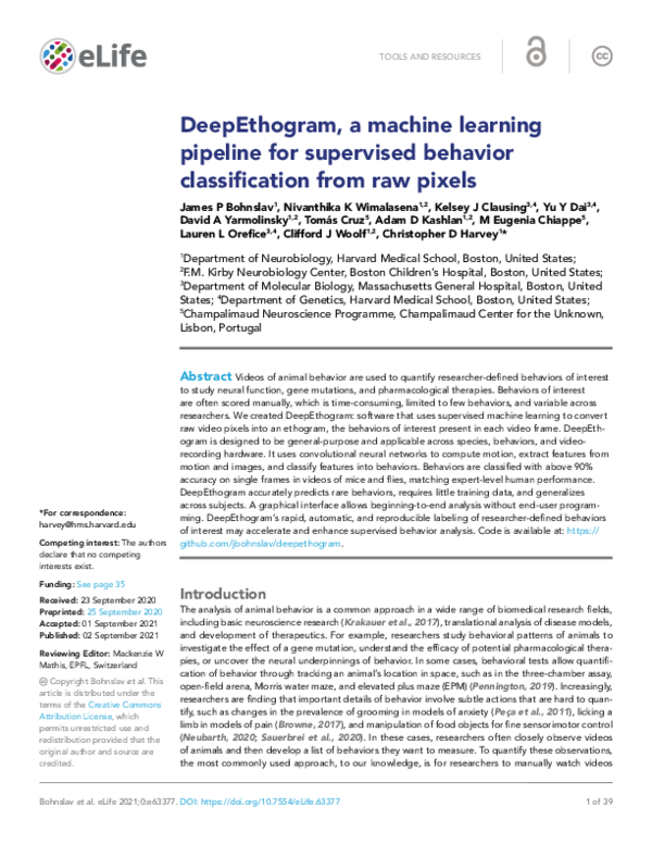 (PDF) DeepEthogram, a machine learning pipeline for supervised behavior classification from raw ...
