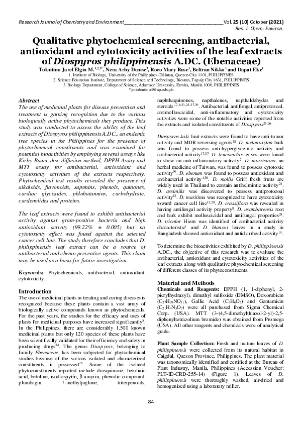 (PDF) Qualitative phytochemical screening, antibacterial, antioxidant and cytotoxicity ...