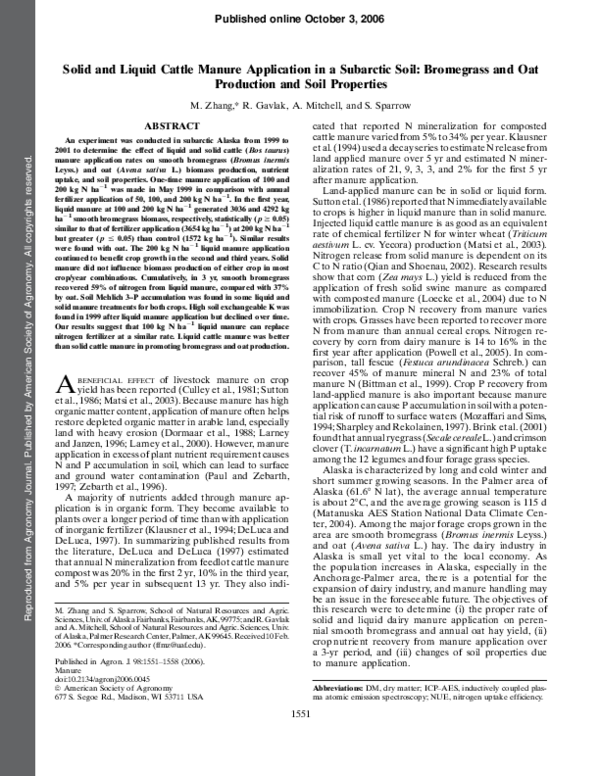 (PDF) Solid and Liquid Cattle Manure Application in a Subarctic Soil