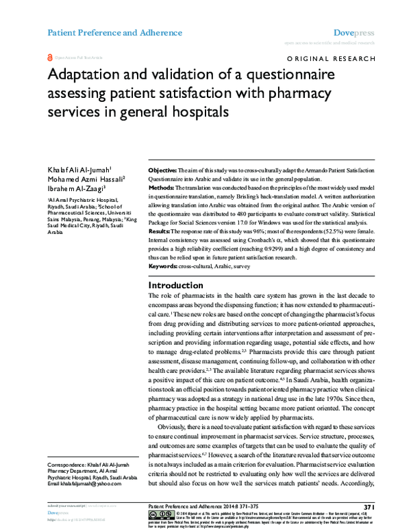 Pdf Adaptation And Validation Of A Questionnaire Assessing Patient