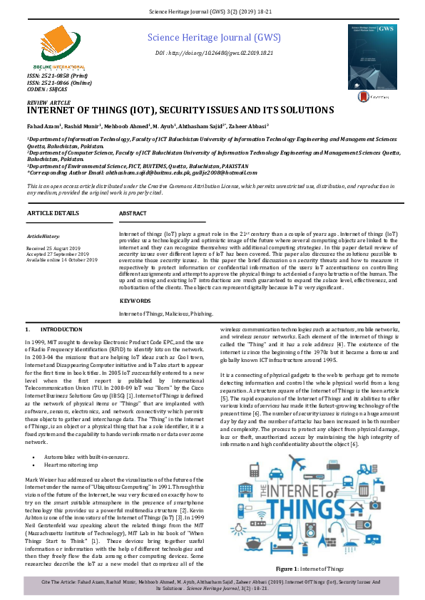 (PDF) Internet of Things (Iot), Security Issues and Its Solutions