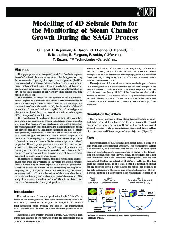 (PDF) Modelling of 4D Seismic Data for the Monitoring of Steam Chamber Growth During the SAGD ...