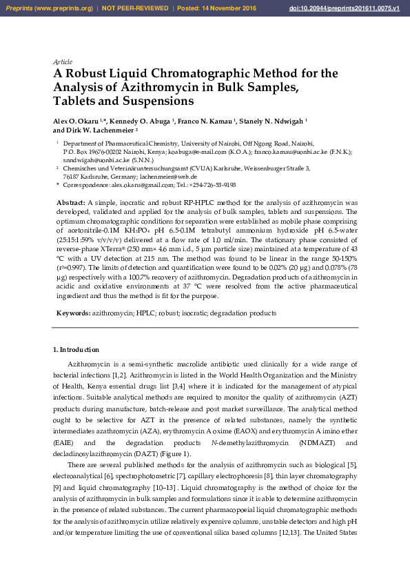 (PDF) A Robust Liquid Chromatographic Method for the Analysis of ...